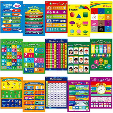 15 Educational Posters Alphabet Shapes Colors Numbers 1-100 ...