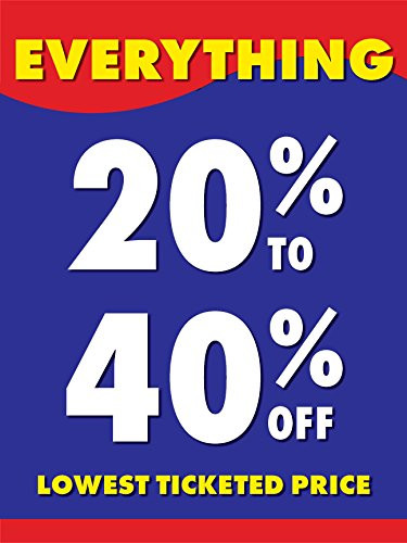 Everything 20 to 40 Off Retail Display Sign 18"w x 24"h 5 Pack ...