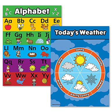 2 Pack - ABC Alphabet Learning Weather Poster Set Laminated 18" x 24 ...
