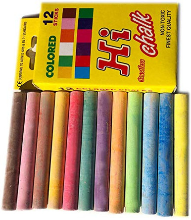 12 Colorful Chalk Sticks Assorted Dustless Non-Toxic Bright Colors ...