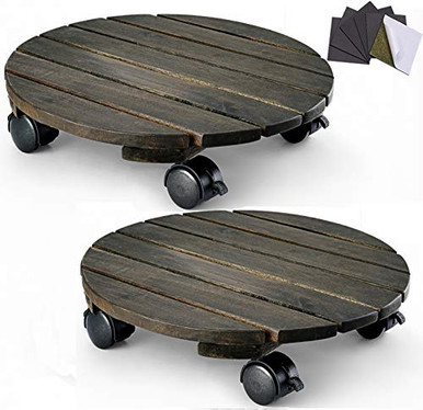 LITADA Acacia Wood Plant Caddy Set of 2 Plant Dolly Heavy Duty 14 ...