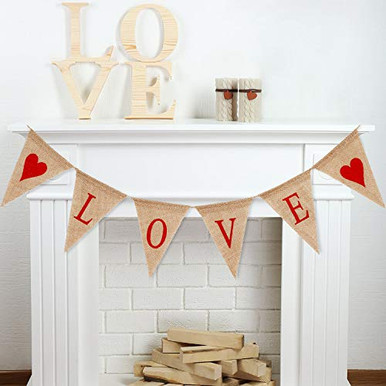 Tatuo Love Letters and Hearts Garlands Banner Valentine's Day Burlap ...