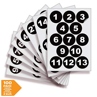 Black Vinyl Consecutive Number Stickers - 1 to 100 2 inch Self-Adhesive ...