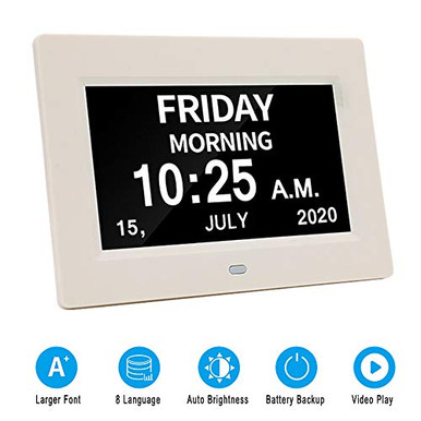Digital Calendar Day Clock Photo Frame- Auto Dimmable Display 12 Alarm ...