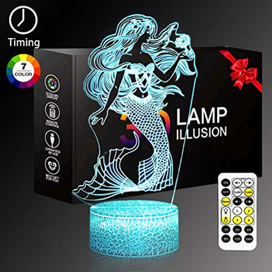 Mermaid 3D Night Light for Kids Mermaid Lamp 3D Optical Illusion Light ...