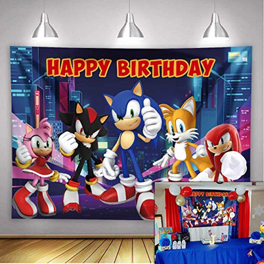 7x5ft Cartoon Sonic Hedgehog Backdrop Tall Building City Night View ...