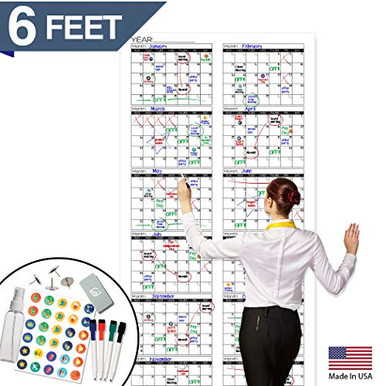 Large Dry Erase Wall Calendar - Premium Giant Reusable Yearly Calendar ...