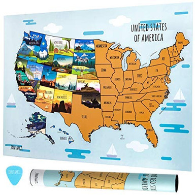 Fantango Scratch Off USA Map - 18x24 Inch Travel Map with Scratching ...