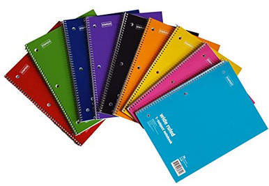 Staples Spiral Notebook 1-subject 70-count Wide Ruled Assorted Colors ...
