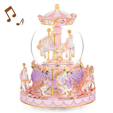 Mr Winder Carousel Horse Snow Globe Gift - Rotating Music Box Birthday ...