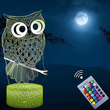 3D Owl Night Light Animal Series Illusion LED Lamps Remote Control RGB ...