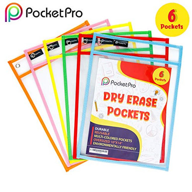 Pocket Pro 6 Dry Erase Pockets Clear Plastic Reusable Sleeves Multi ...