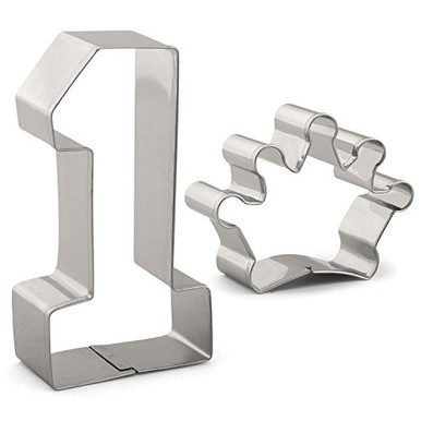 Large Number One and Crown Cookie Cutter Set - 2 PCS - Stainless Steel ...