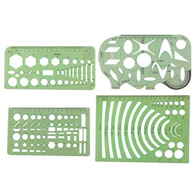 4PCS Plastic Clear Green Color Measuring Templates Geometric Rulers for ...