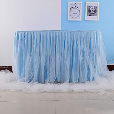 9 ft Baby Blue Table Skirt Tulle Table Skirting for Round or Rectangle ...