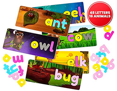 A2PLAY Wooden Alphabet Puzzles 16 Animals Vocabulary Spelling and Word ...