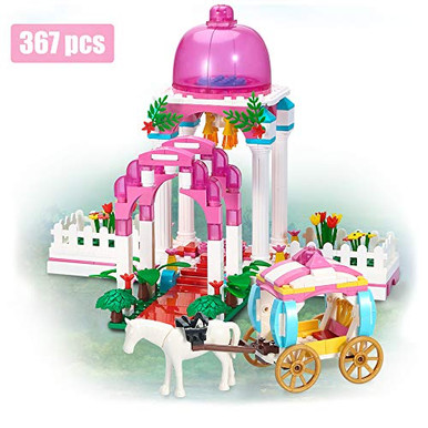 Girl Building Bricks Set Princess Castle Pink Palace Carriage Building ...