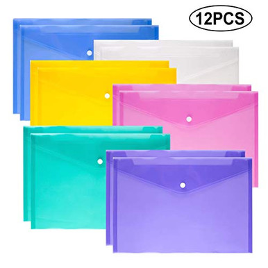 Poly Envelope Folder - 12pcs 6-Color Clear Plastic Envelope with Snap ...