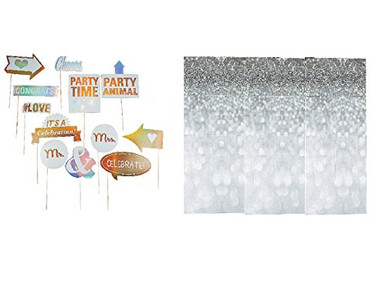 Fun Express Wedding Photo Stick Props With Silver Sparkling Backdrop ...