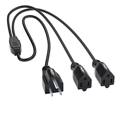 Pwr+ 2 Ft Power Extension Cord Cable Splitter - [UL Listed] 18AWG NEMA ...