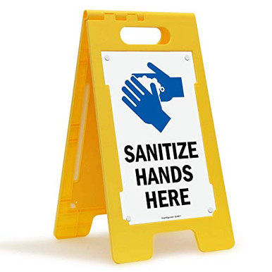 SmartSign Sanitize Hands Here Folding Floor Sign 25" x 12" Plastic ...