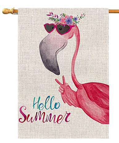 Hello Summer Flamingo Large House Flag Vertical Double Sided 28 x 40 ...