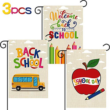 3 Pieces Back to School Garden Flag Fruit School Bus Flag Welcome Back ...
