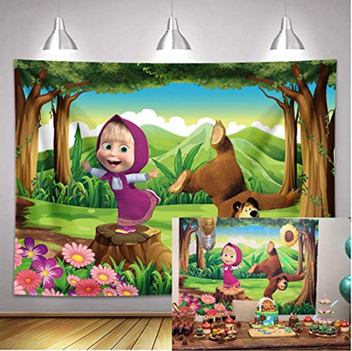 Masha and The Bear Party Backdrop Cartoon Woodland Jungle Photography ...