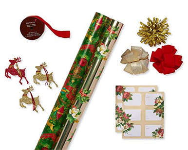 Papyrus Christmas Wrapping Paper Kit with Gridlines Bows and Gift Tags ...