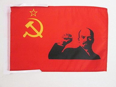 AZ FLAG USSR with Lenin Raised fist Flag 18'' x 12'' Cords - Soviet ...