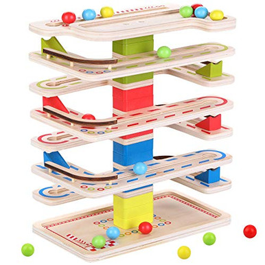 Migargle Marble Run Wooden Ball Ramp Track and Rolling Four-Tier ...