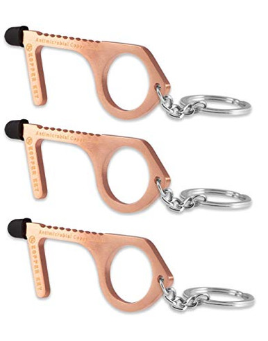 Copper No Touch Door Opener Tool With Keychain Stylus Tip Pure Copper ...