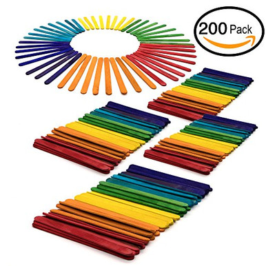 Emraw Colored Craft Sticks Wood Stick 200 Pieces Long Craft Sticks Wood ...