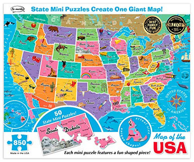 Re marks Map of USA 850 Piece Puzzle with 50 State Mini Puzzles Whimsy ...
