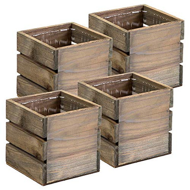 Wood Planter Box with Wine Crate Styled 5 Inch Square Rustic Barn Wood ...