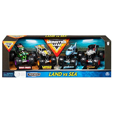 Monster Jam Monster Trucks Land VS Sea 4 Pack Grave Digger Max D ...