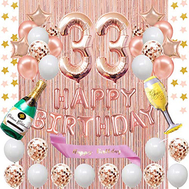 Fancypartyshop 33rd Birthday Decorations Rose Gold Happy Birthday ...