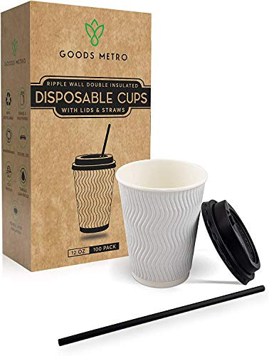 Goods Metro Disposable Coffee Cups with Lids and Straws 12 oz 100 ...