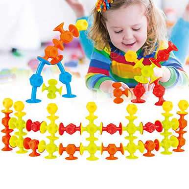 COLOR TREE Kids Suction Cup Toys Silicone Building Blocks Construction ...