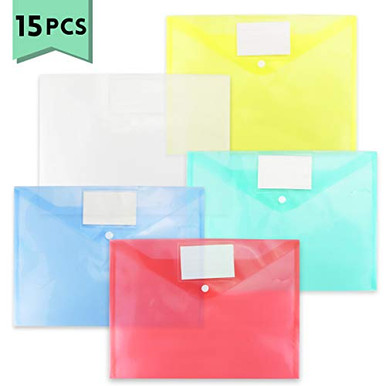 Oruuum 15 PCS A4 Size Plastic Envelope Clear File Envelopes Document ...