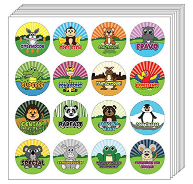 Creanoso Kids Animals French Reward Praise Stickers 20 Sheets Awesome ...