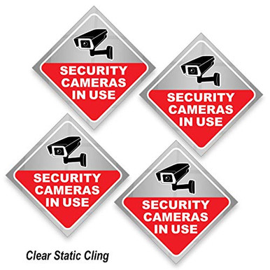 Security Camera Sticker Video Surveillance Sign Pack of 4 Window Cling ...