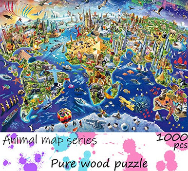 Wooden World map jiasaw Puzzle 1000 Piece Interactive Learning ...