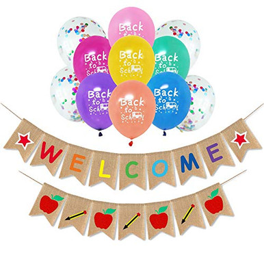 2 Sets Burlap Welcome Banner Apple Banner Bunting Sign Back to School ...