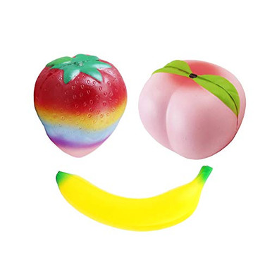 3PCS Jumbo Fruits Squishy Toys Soft Banana Peach Rainbow Strawberry ...