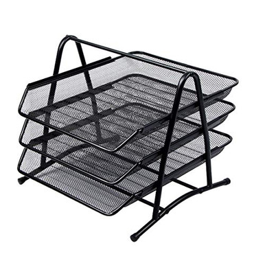 3 Trays Desktop Document Letter Tray Organizer Metal Mesh Desk ...
