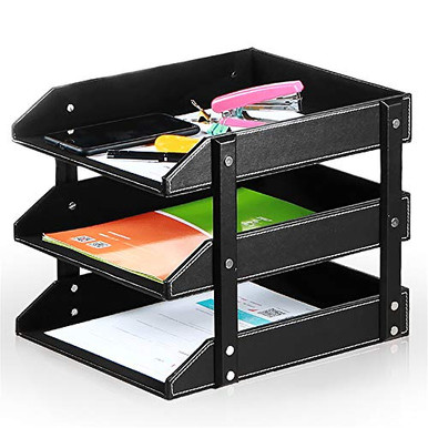Stacking Letter Trays Leather Office Desk Supply Organizer 3 Tier Files ...