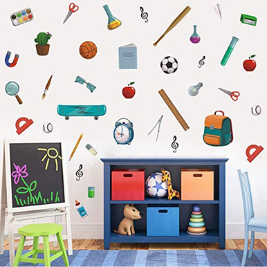 Colorful School Supplies Wall Decal Educational Equipment Sticker for ...