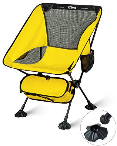 iClimb Ultralight Compact Camping Folding Beach Chair with Large Feet ...