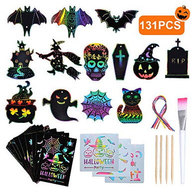 SunnyMemory Halloween Scratch Paper Art Set for Kids 131pcs Rainbow ...